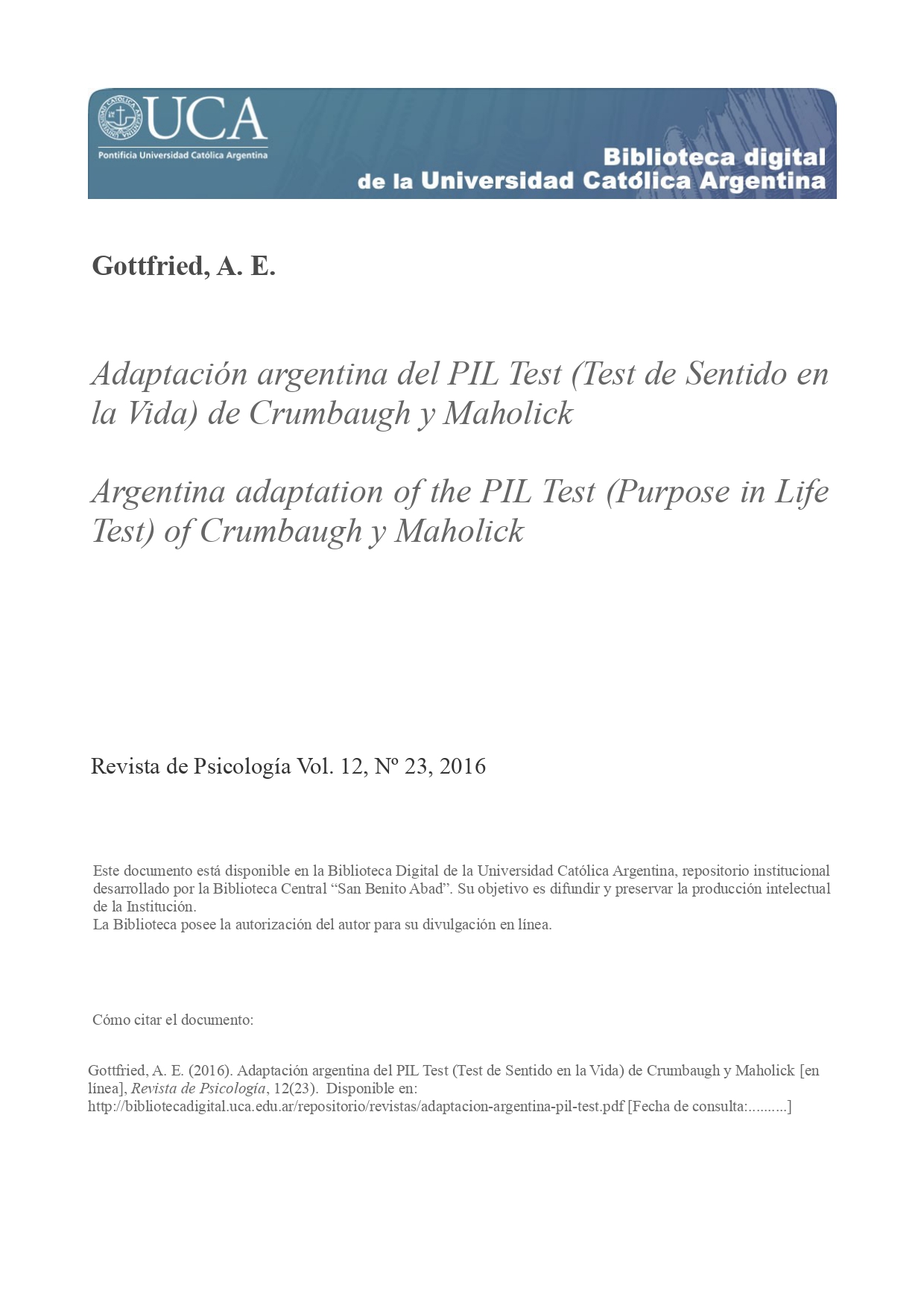 Test de Sentido en la Vida - Purpose in Life Test (PIL)